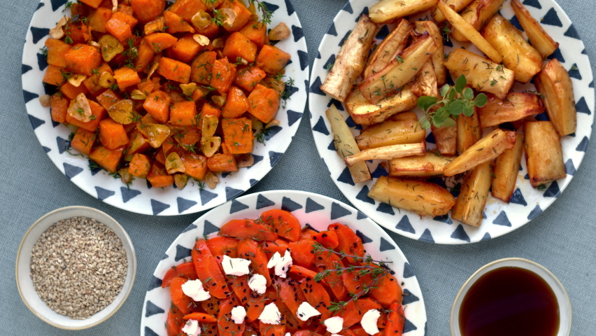 Roasted root vegetables top view Stock Video Footage - 4K and HD Video ...