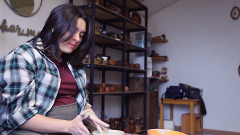 Potters Apprentice Tries Make Smooth Edges Stock Footage Video (100% ...