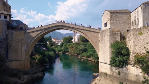 Flying Directly Under Iconic Stari Most Stock Footage Video (100% ...