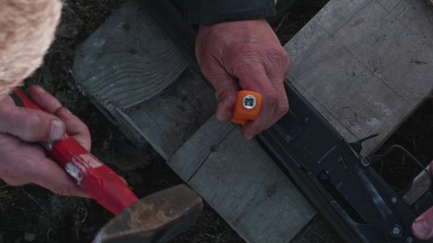 Hands Man Using Hammer Calibrate Gun Stock Footage Video (100% Royalty ...