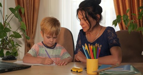 Young Mother Teach Child Help Study Stock Footage Video (100% Royalty-free) 1083001819 ...