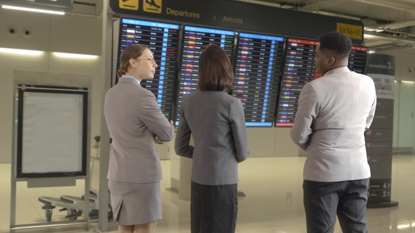 Airline Flight Crew Standing Front Display Stock Footage Video (100% ...