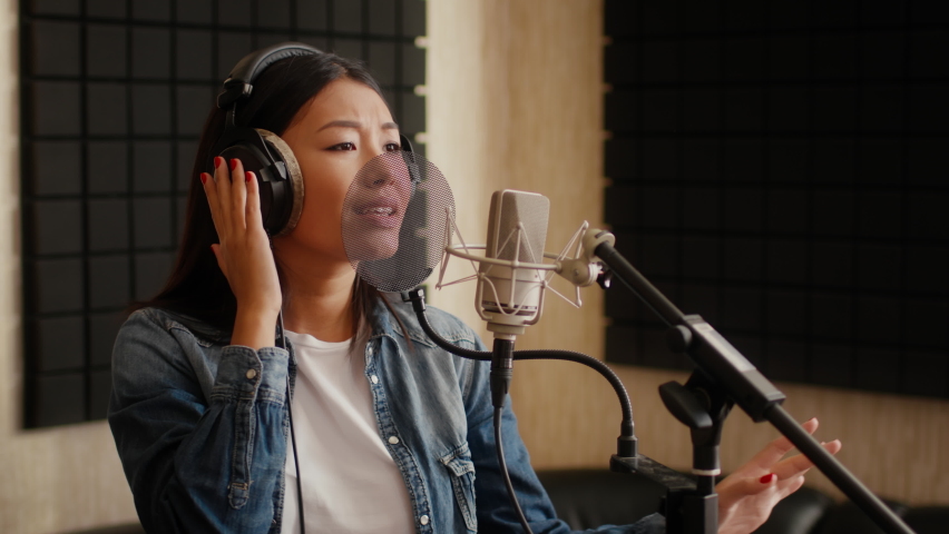 Talented Asian Female Singer Wearing Professional Stock Footage Video ...