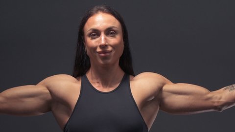 Muscular Female Bodybuilder Woman Workout Arms Stock Footage Video (100 ...