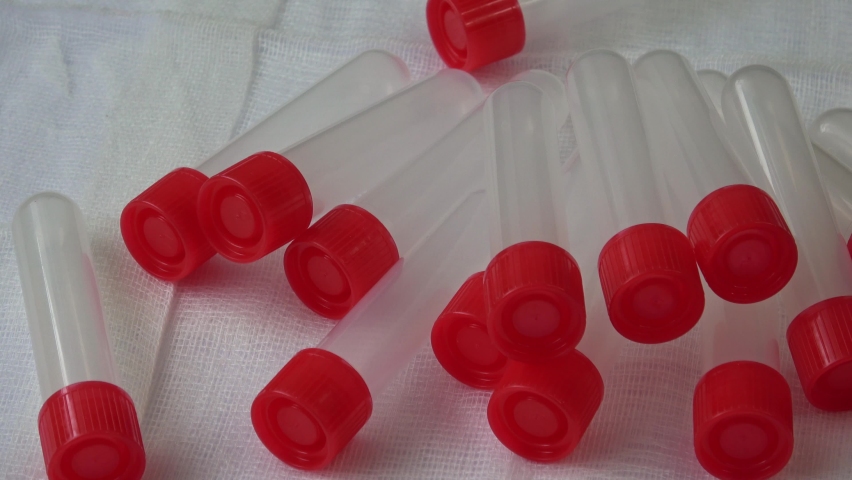 plastic test tubes red caps collection Stock Footage Video (100% ...