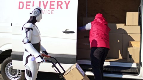 African American Delivery Man Robot Put Stock Footage Video (100% ...