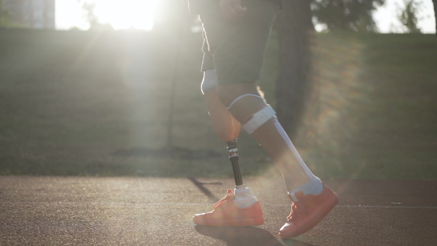 side view prosthetic legs male amputee Stock Footage Video (100% ...