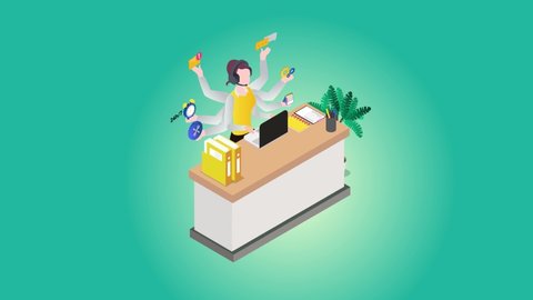 Female Call Center Animation Doing Multitask Stock Footage Video (100% ...