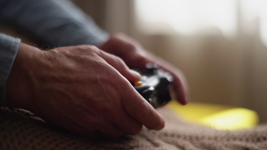 close-up hands unrecognizable senior male gamer Stock Footage Video ...