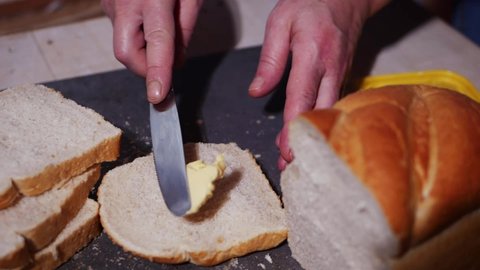 Buttering Slice Freshly Sliced White Bread Stock Footage Video (100% ...
