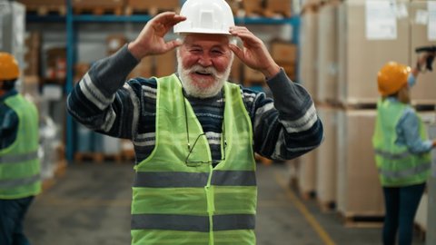 Portrait Old Male Warehouse Worker Smiling Stock Footage Video (100% ...