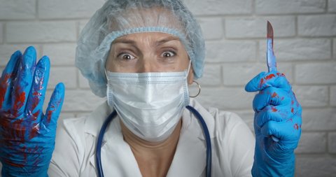 Bloody Scalpel Hand Doctor Protective Uniform Stock Footage Video (100% ...