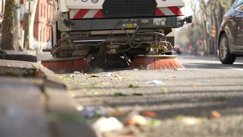 Automatic Street Sweeper Machine Modern Technology Stock Footage Video ...