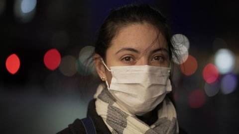 Woman Wearing Covid19 Face Mask Night Stock Footage Video (100% Royalty ...