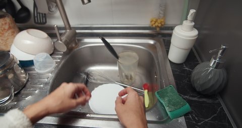 Dish Washing Routine Pov Camera Woman Stock Footage Video (100% Royalty ...