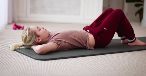 Boy Kid Doing Crunches On Mat Stock Footage Video (100% Royalty-free ...