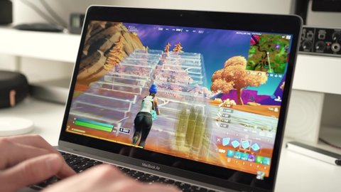 Gamer Playing On Laptop Computer Fortnite Stock Footage Video (100% ...