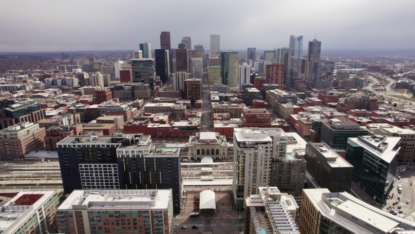 Aerial View Downtown Denver Showing Union Stock Footage Video (100% ...