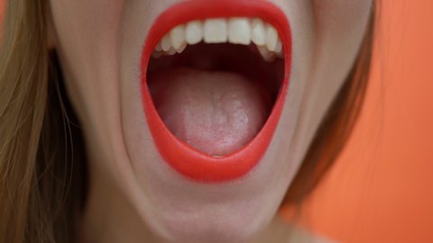 Woman Red Lipstick On Her Lips Stock Footage Video (100% Royalty-free ...