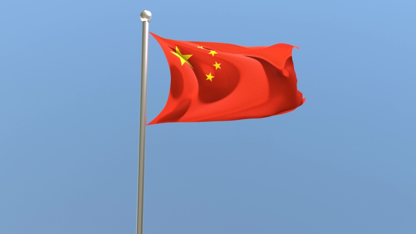 chinese flag on flagpole china fluttering Stock Footage Video (100% ...