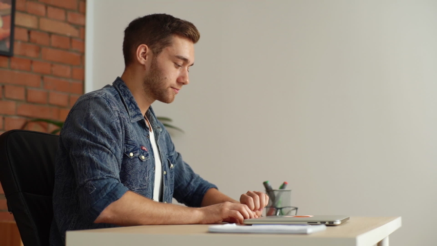 Side View Handsome Young Man Sitting Stock Footage Video (100% Royalty ...
