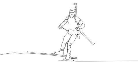 Animated Continuous Line Drawing Biathlon Athlete Stock Footage Video ...