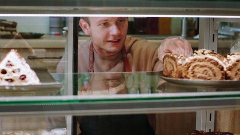 Modern Coffee Shop Smiling Cute Salesman Stock Footage Video (100% ...