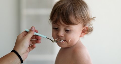 Cute Baby Child Infant Refusing Spoon Stock Footage Video (100% Royalty ...