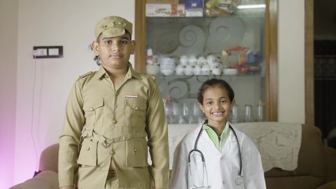 Siblings Police Doctor Costume Looking Camera Stock Footage Video (100% ...