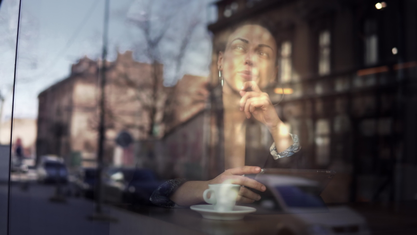 Portrait Through Window Glass Young Pensive Stock Footage Video (100% ...