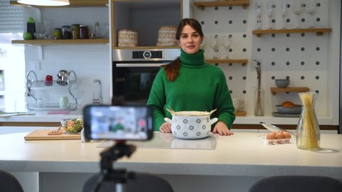 Young Vlogger Woman Vlogging About Cooking Stock Footage Video (100% ...