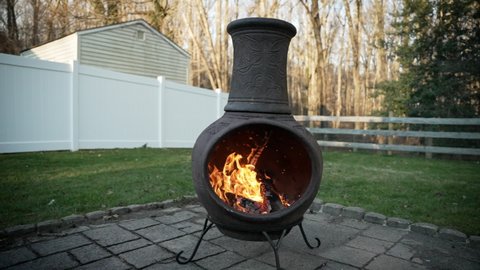 Roaring Fire Burning Outdoor Fire Pit Stock Footage Video (100% Royalty ...