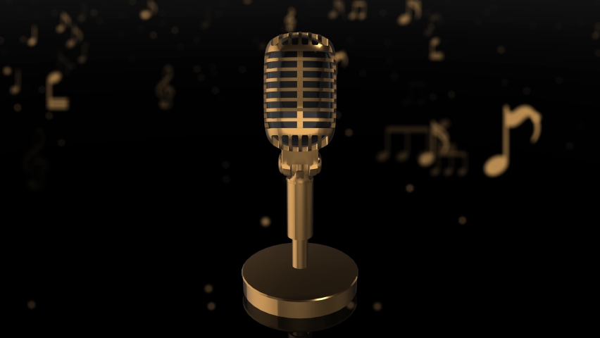 camera rotates around golden microphone notes Stock Footage Video (100% ...