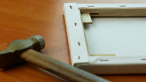 Closeup Artist Stretching Canvas Over Frame Stock Footage Video (100% ...