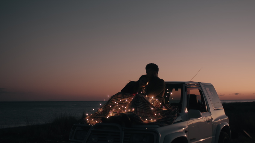 wide view couple love on jeep Stock Footage Video (100% Royalty-free ...