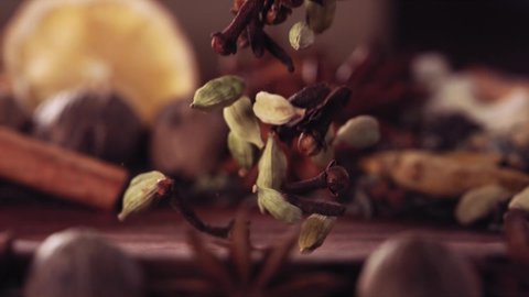 Cardamom Clove Falling Among Spices On Stock Footage Video (100% ...