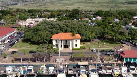 Aerial View Historic Old Lahaina Courthouse Stock Footage Video (100% ...
