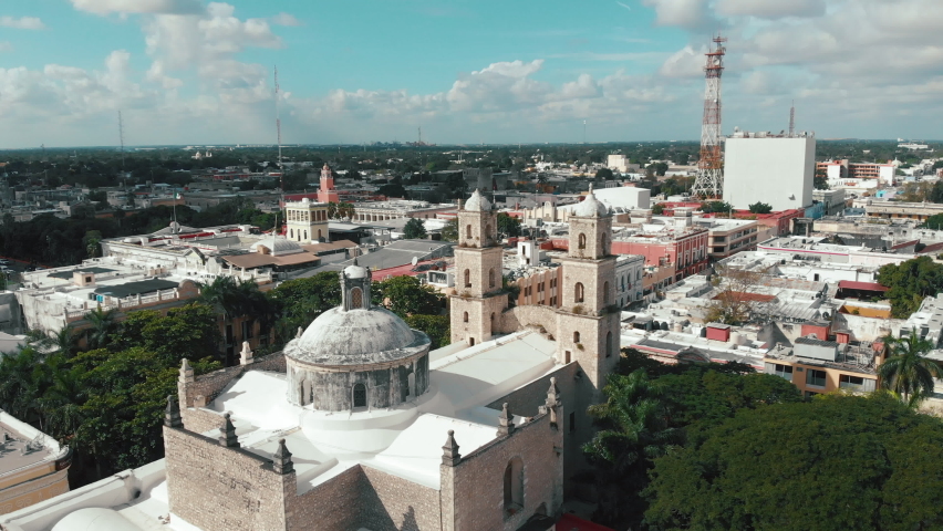 aerial view cathedral merida grand plaza Stock Footage Video (100% ...