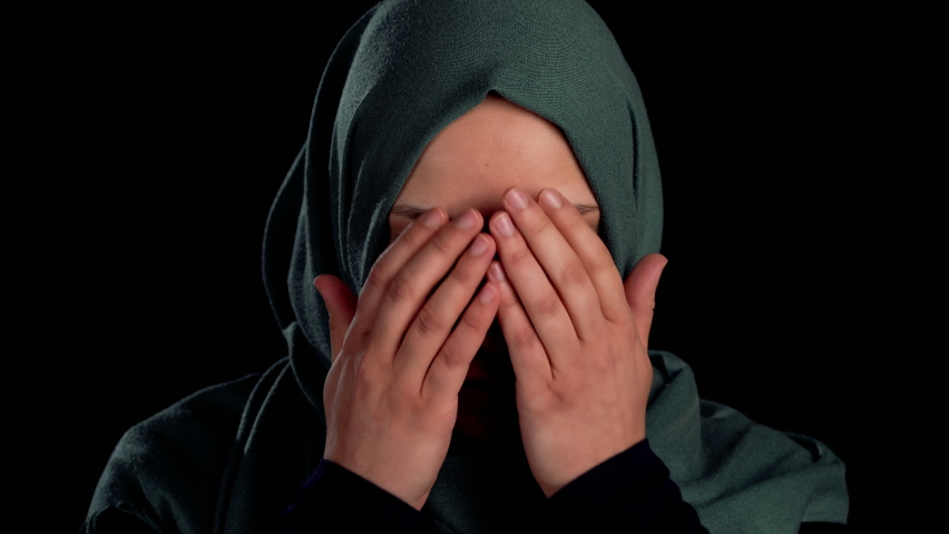 Hijab woman hands covering face Stock Video Footage - 4K and HD Video ...