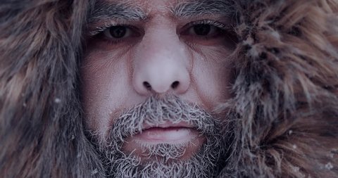 Close Frozen Mans Face Severe Weather Stock Footage Video (100% Royalty ...