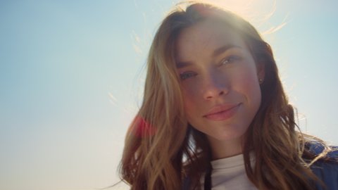 Portrait Beautiful Woman Sunlight Smiling Woman Stock Footage Video ...