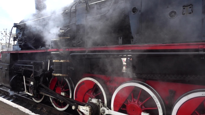 retro steam locomotive prepares leave station Stock Footage Video (100% ...