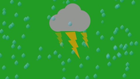 Animated Heavy Rain Lightning On Green Stock Footage Video (100% ...