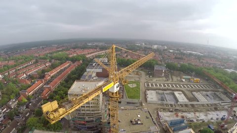 Aerial Bird View Yellow Tower Building Stock Footage Video (100% ...