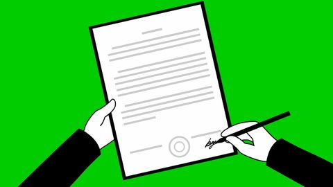 Animated Contract Signing Mans Hand Signs Stock Footage Video (100% ...