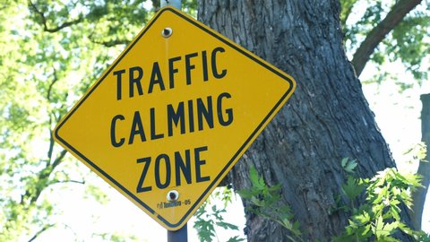 Tilt Down Traffic Calming Zone Sign Stock Footage Video (100% Royalty ...