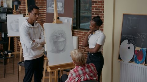 Man Woman Guiding Elder Person Draw Stock Footage Video (100% Royalty ...