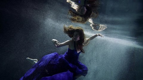 Underwater Princess Lady Sinking Water Lake Stock Footage Video (100% ...