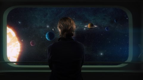 Space Travel Man View Planets Alignment Stock Footage Video (100% ...