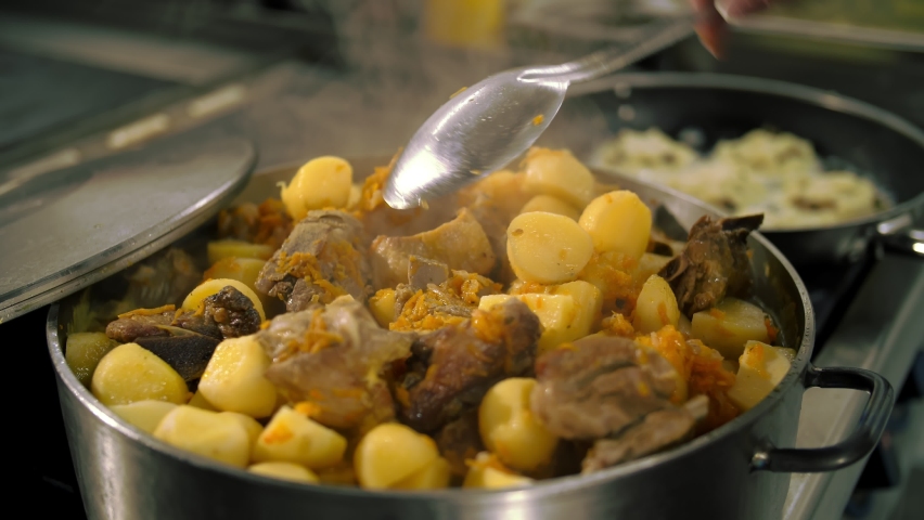 Cooking Stew Buffet Restaurant Kitchen Closeup Stock Footage Video (100 ...